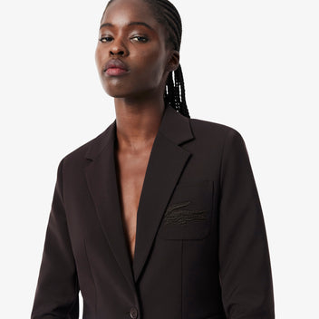 Embroidered Logo Slim Fit Wool Blazer
